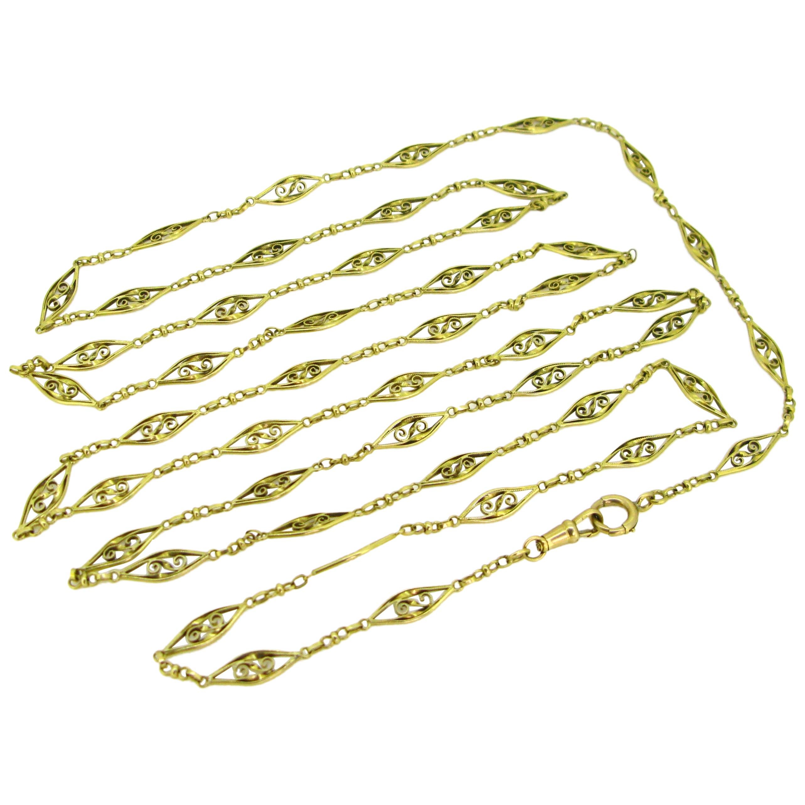 French Antique Long Gold Chain Necklace at 1stDibs | long gold ...