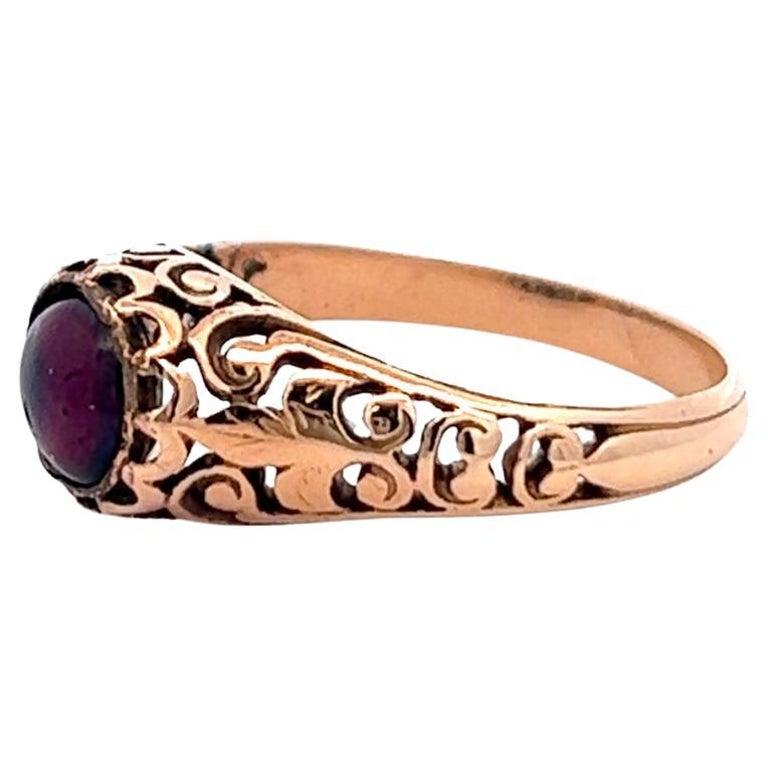 Victorian Garnet 14 Karat Rose Gold Filigree Ring For Sale at 1stDibs