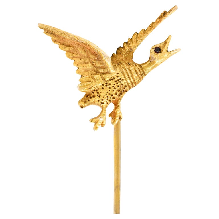 Victorian Garnet 14 Karat Yellow Gold Goose Bird Stickpin For Sale at ...