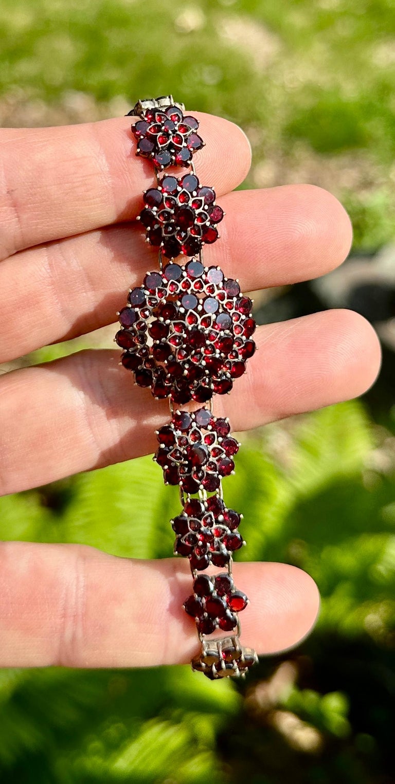 Victorian Garnet Bracelet Flower Bohemian Garnets Antique 1880 Garnet ...