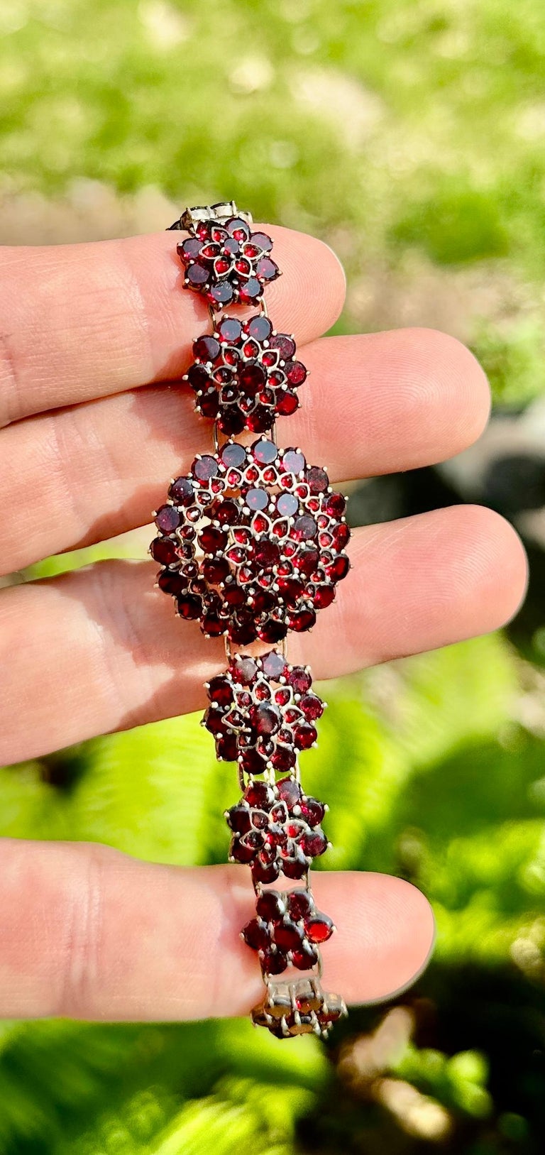 Victorian Garnet Bracelet Flower Bohemian Garnets Antique 1880 Garnet ...