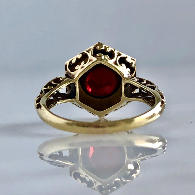Victorian Garnet Cabochon 14k Filigree Ring For Sale at 1stDibs