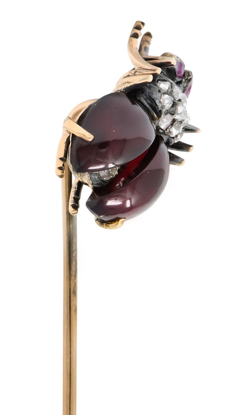 Victorian Garnet Diamond Ruby Silver-Topped 18 Karat Gold Fly Insect ...