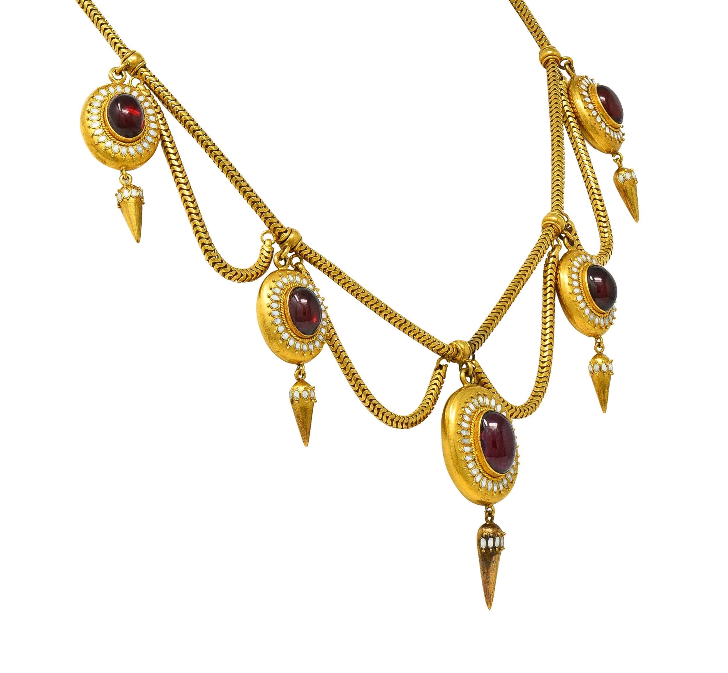 Victorian Garnet Enamel 18 Karat Yellow Gold Festoon Fringe Antique ...