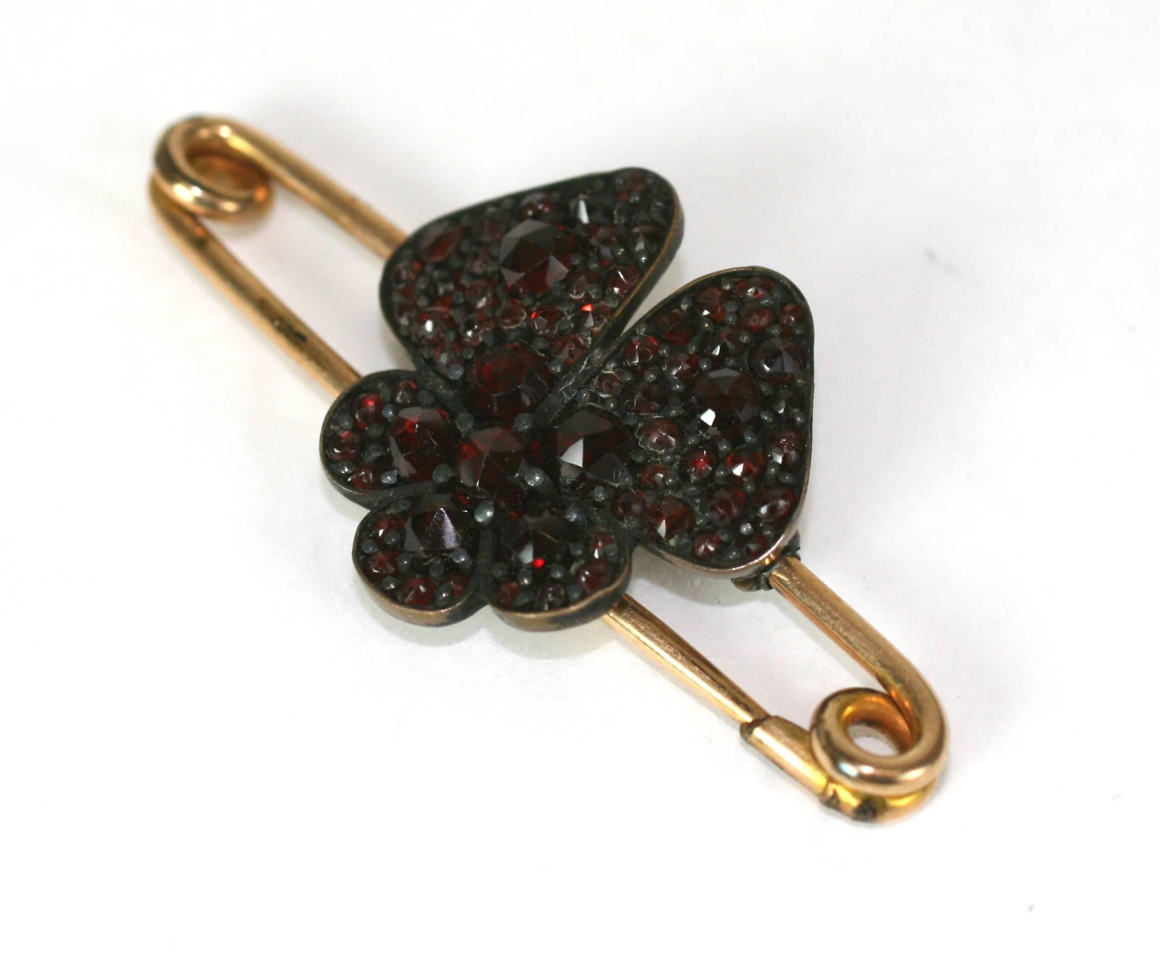 Victorian Garnet Pansy Safety Pin Brooch at 1stDibs