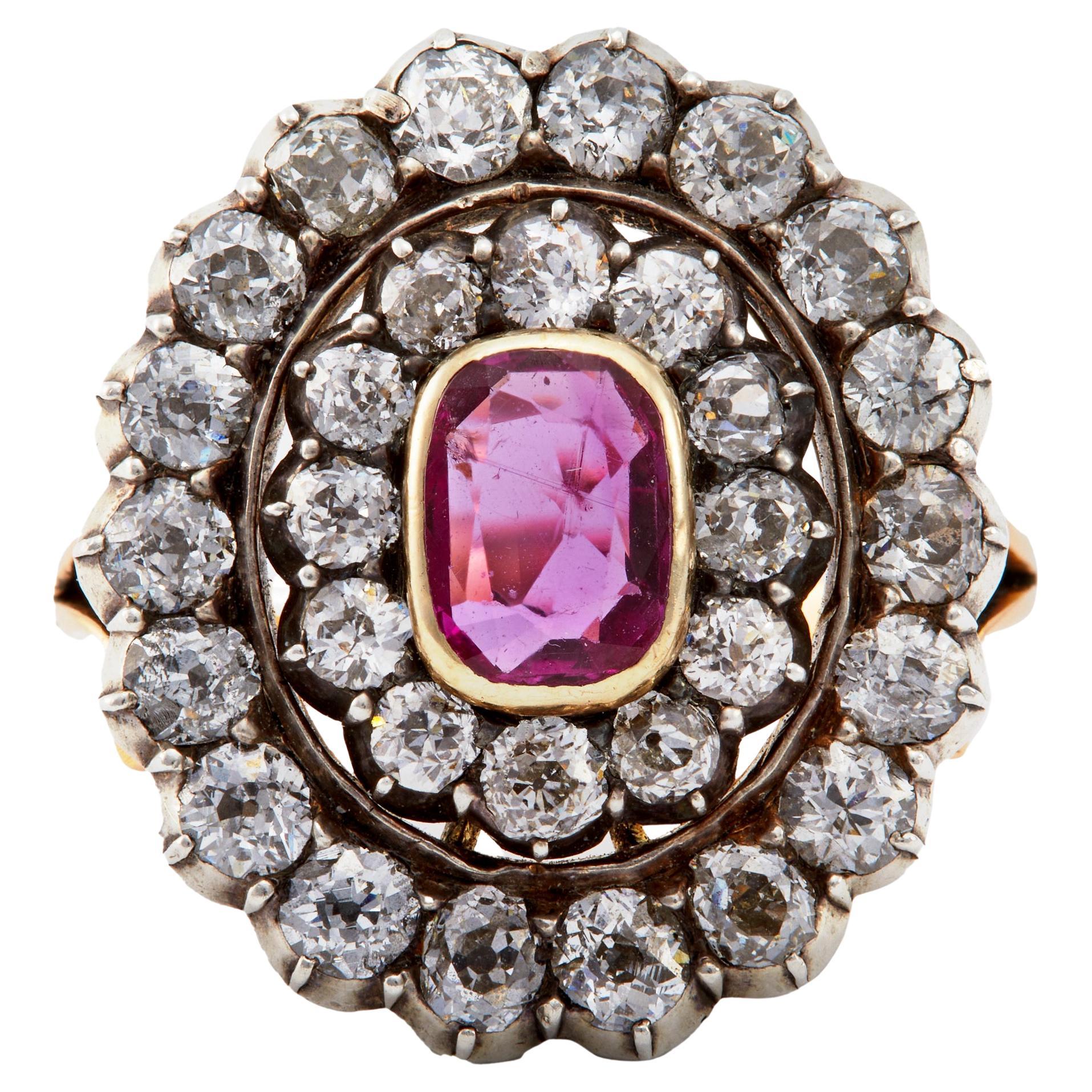 Victorian GCS Burma No Heat Ruby Diamond 18K Gold Silver Cluster Ring ...