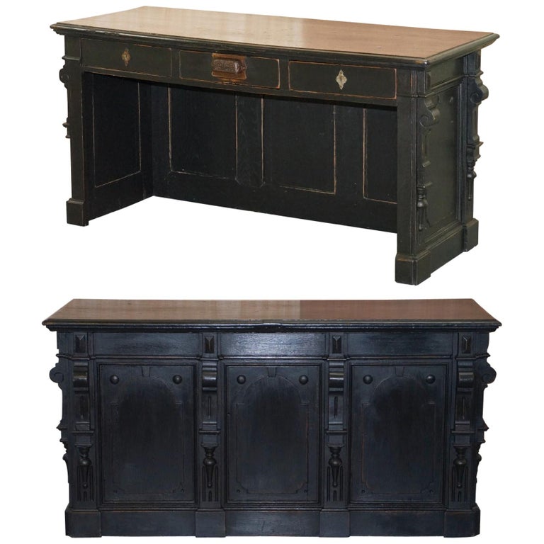 Victorian Gendarm Ebonised Haberdashery Shop Counter Desk Alarmed till ...