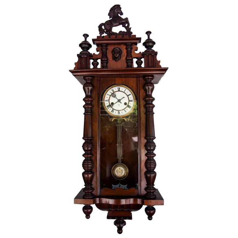 Victorian German Walnut Pendulum Wall Clock, circa 1890s at 1stDibs