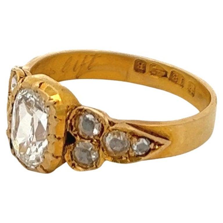 Victorian GIA 1.50 Carats Cushion Cut Diamond 18k Yellow Gold Ring For ...