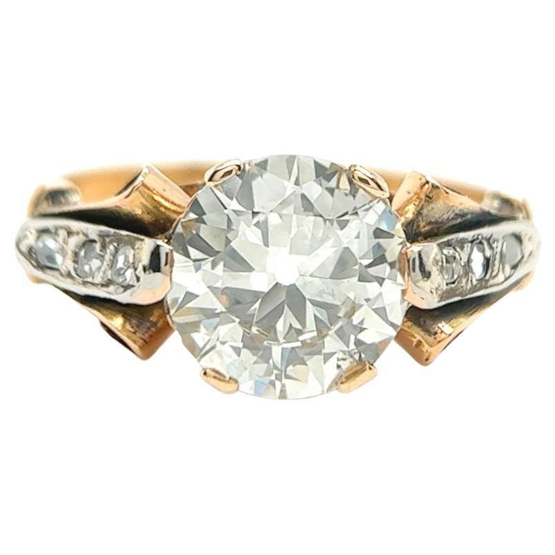 One GIA 2.03 Carats Old European Cut Diamond 18K Yellow Gold Pave Ring ...