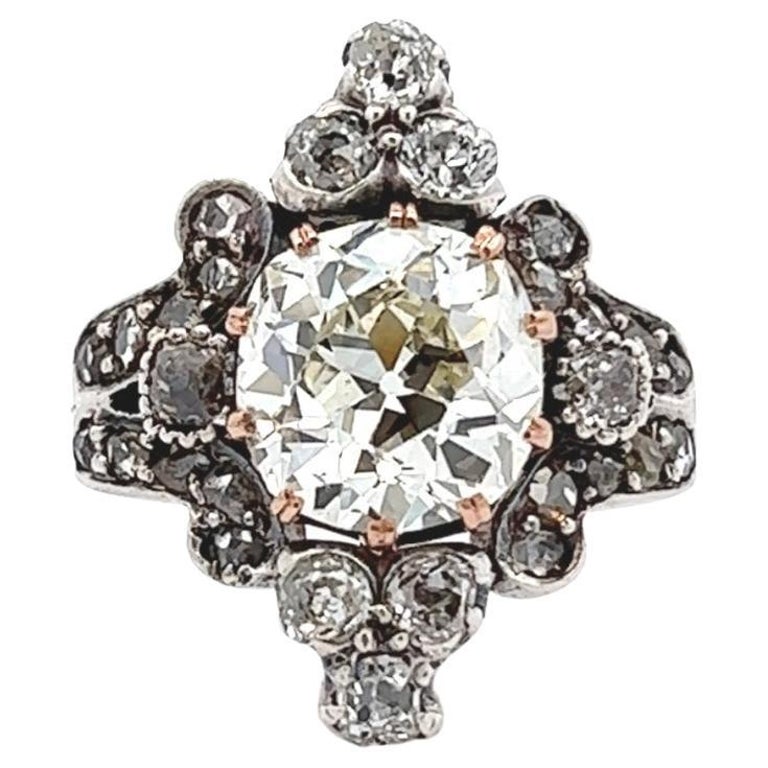 Victorian GIA 3.07 Old Mine Cut Diamond Silver 18 Karat Rose Gold ...