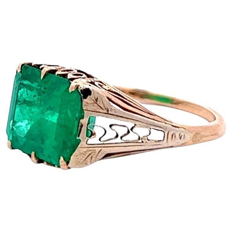 Victorian GIA 3.66 Carat Colombian Octagonal Cut Emerald Rose Gold Ring ...