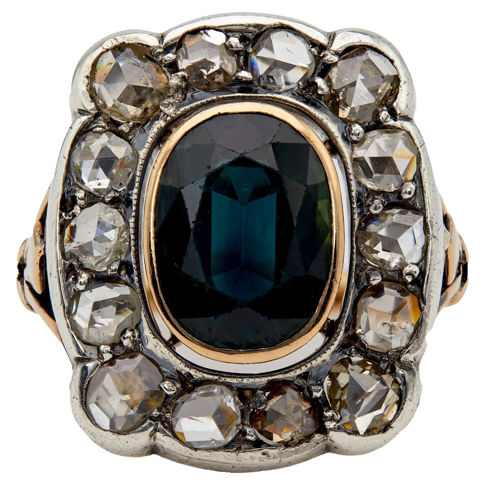 Victorian GIA Australian No Heat Sapphire and Diamond Silver 18k ...