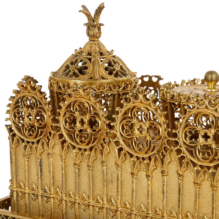 Victorian gilt inkstand desk set in the Gothic style For Sale at 1stDibs