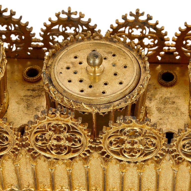 Victorian gilt inkstand desk set in the Gothic style For Sale at 1stDibs