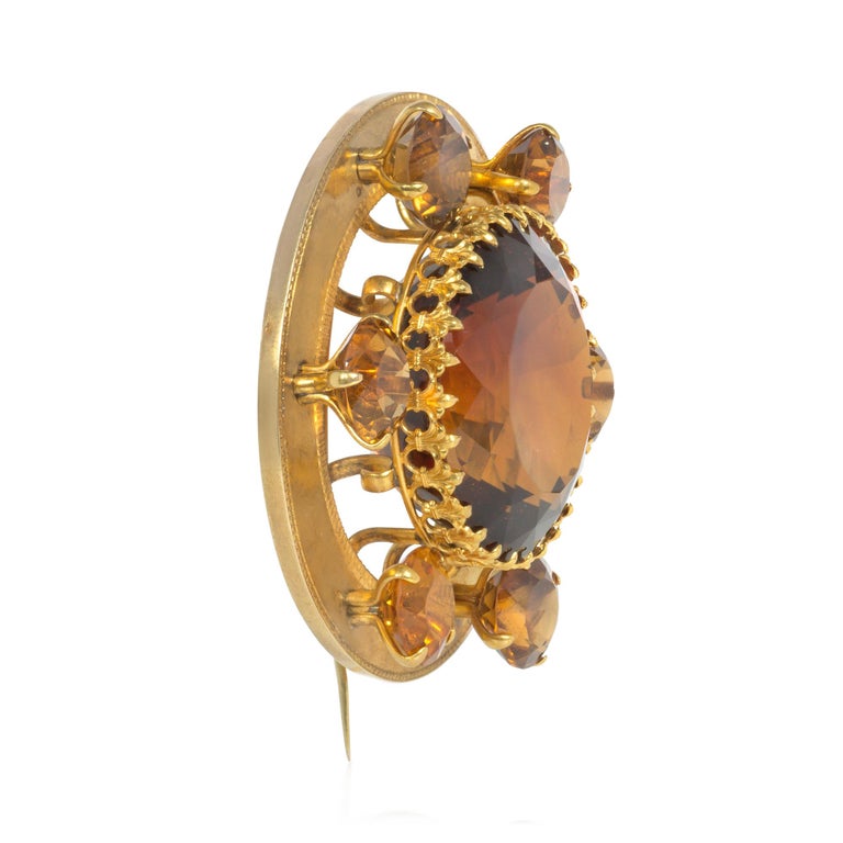 Victorian Gold and Oversized Madeira Citrine Target Brooch For Sale at ...