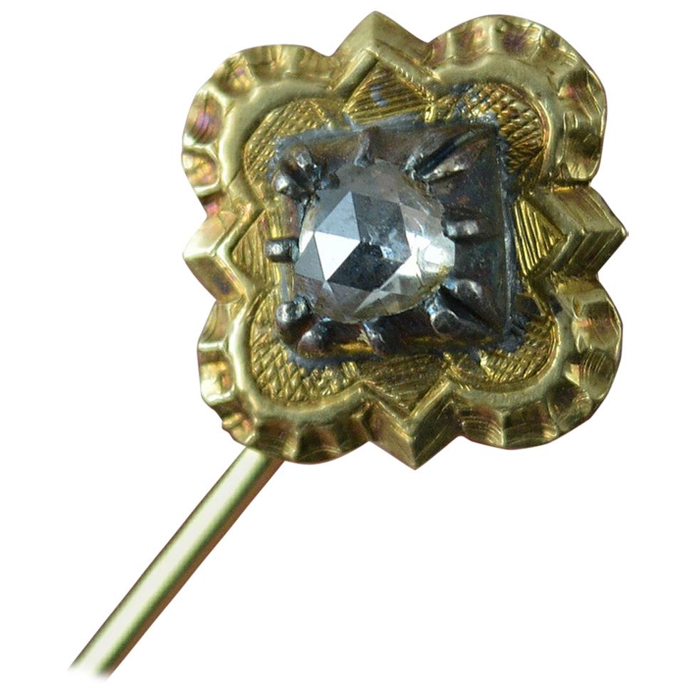 Victorian Gold and Rose Cut Diamond Solitaire Stick or Tie Pin For Sale ...