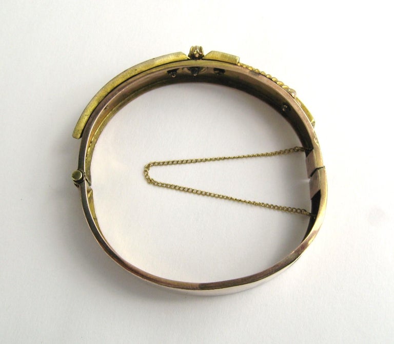Victorian Gold Bangle Bracelet Rose and Yellow Gold Seed Pearl at 1stDibs