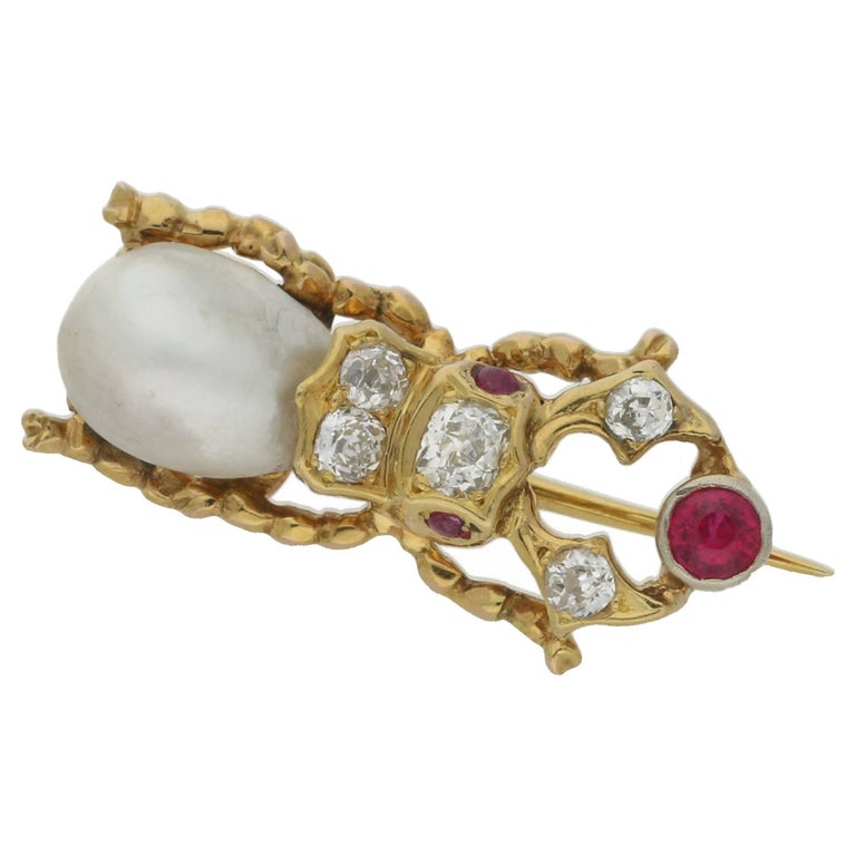 Victorian Gold Diamond Ruby Beetle Brooch at 1stDibs