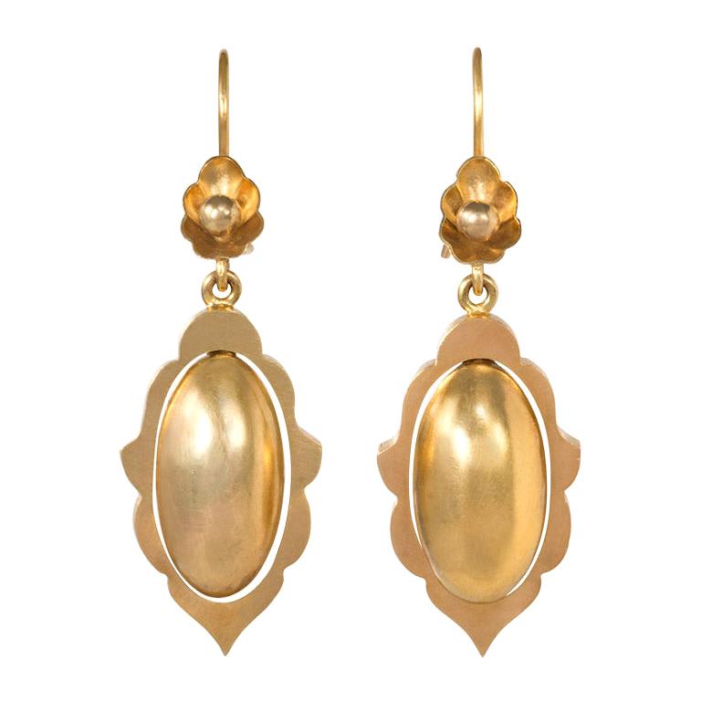 Victorian Gold Earrings with Scalloped Design and Oblong Pendants at ...