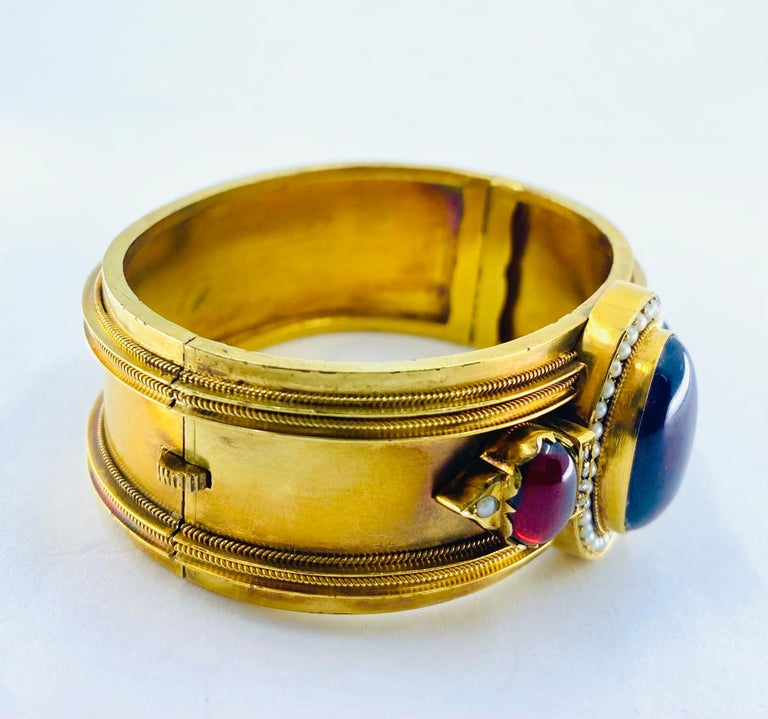 Victorian Gold Garnet Pearl Bracelet For Sale at 1stDibs