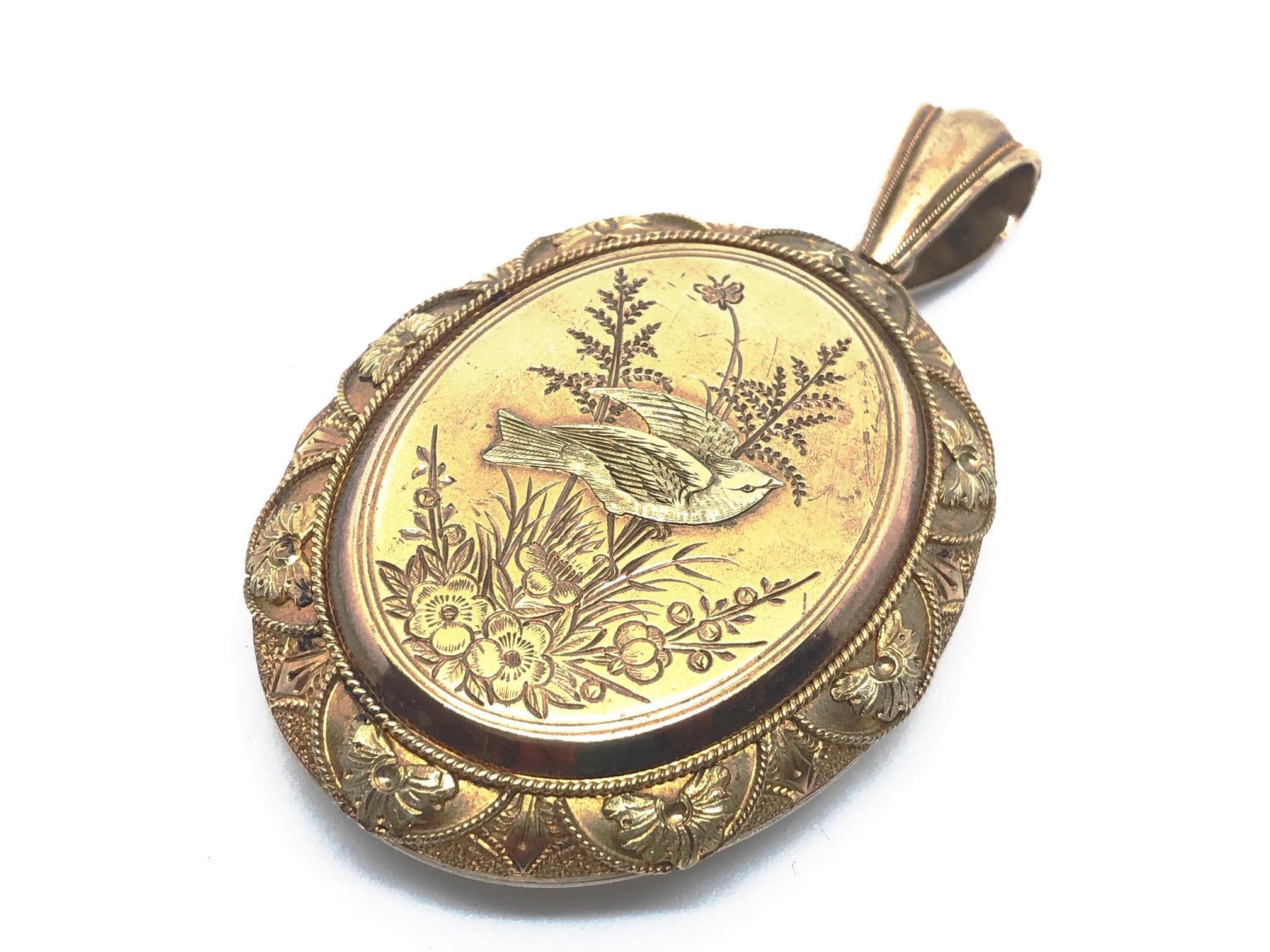 Victorian Gold Locket with Bird and Plants, circa 1875 at 1stDibs