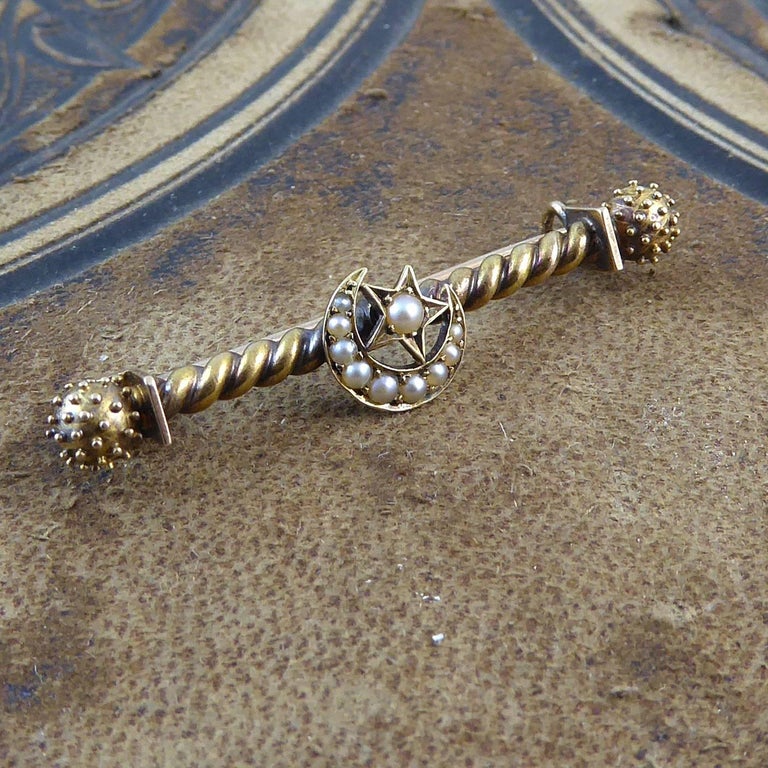 Victorian Gold Pearl Crescent and Start Brooch, Yellow Gold, circa 1890 ...