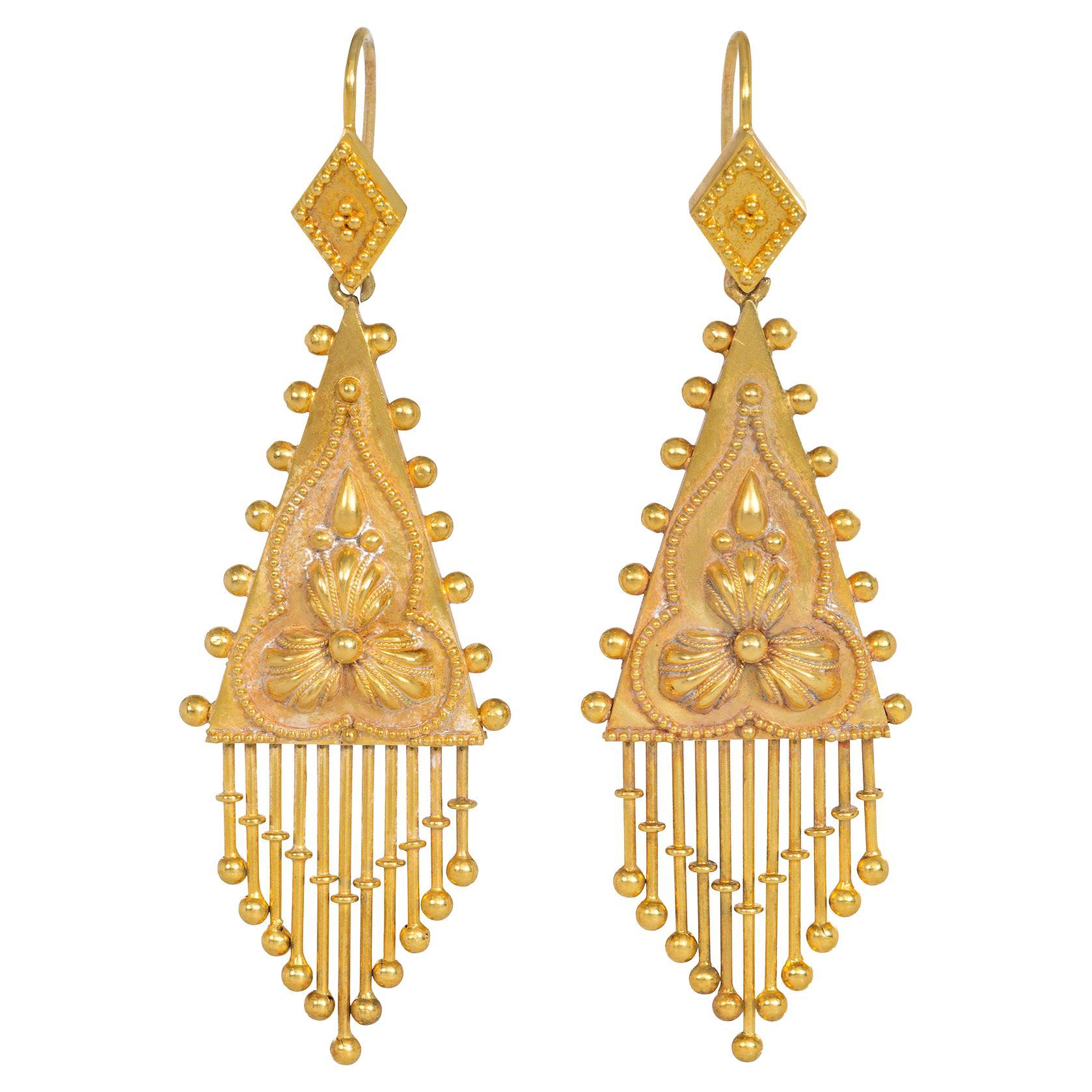 Victorian Gold Earrings with Scalloped Design and Oblong Pendants at ...