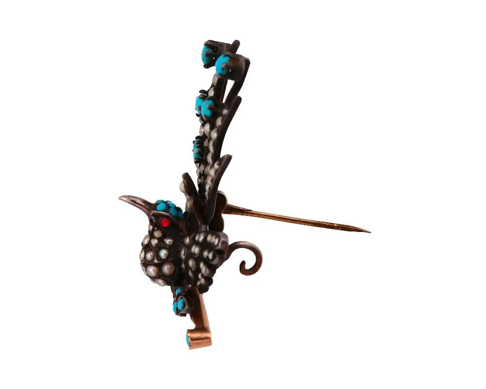 Victorian Gold, Silver, Pearls, Turquoise Brooch For Sale at 1stDibs