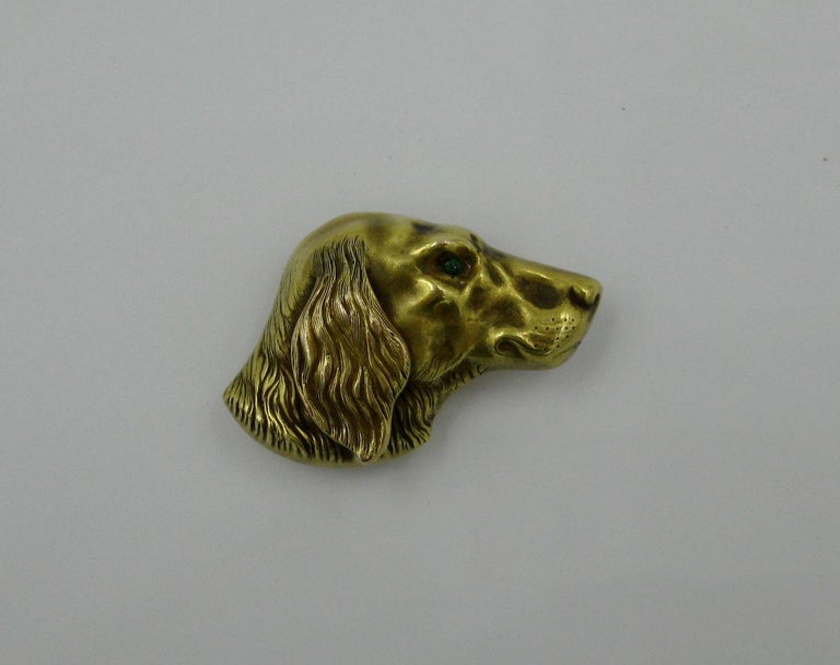 Victorian Golden Retriever Dog Emerald 14 Karat Gold Brooch Pin Riker ...