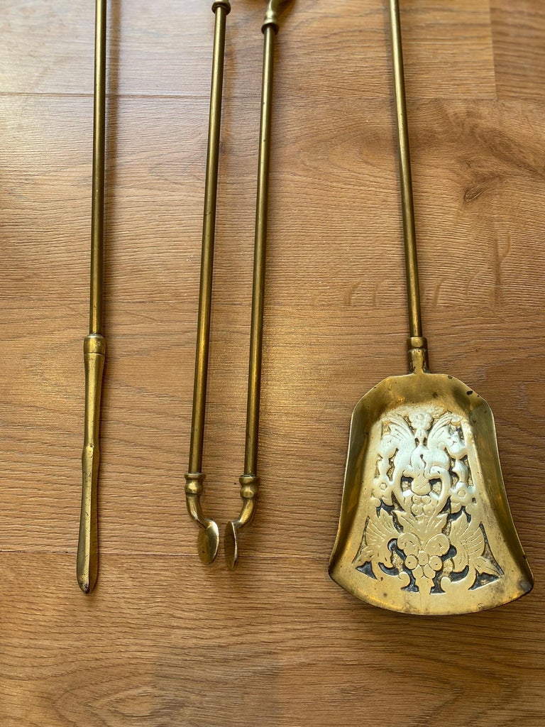 Victorian Gothic Brass Ball and Eagle Claw Motif Fire Companion Set For ...