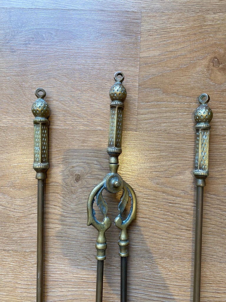 Victorian Gothic Brass Fire Companion Set, 19th Century For Sale at 1stDibs