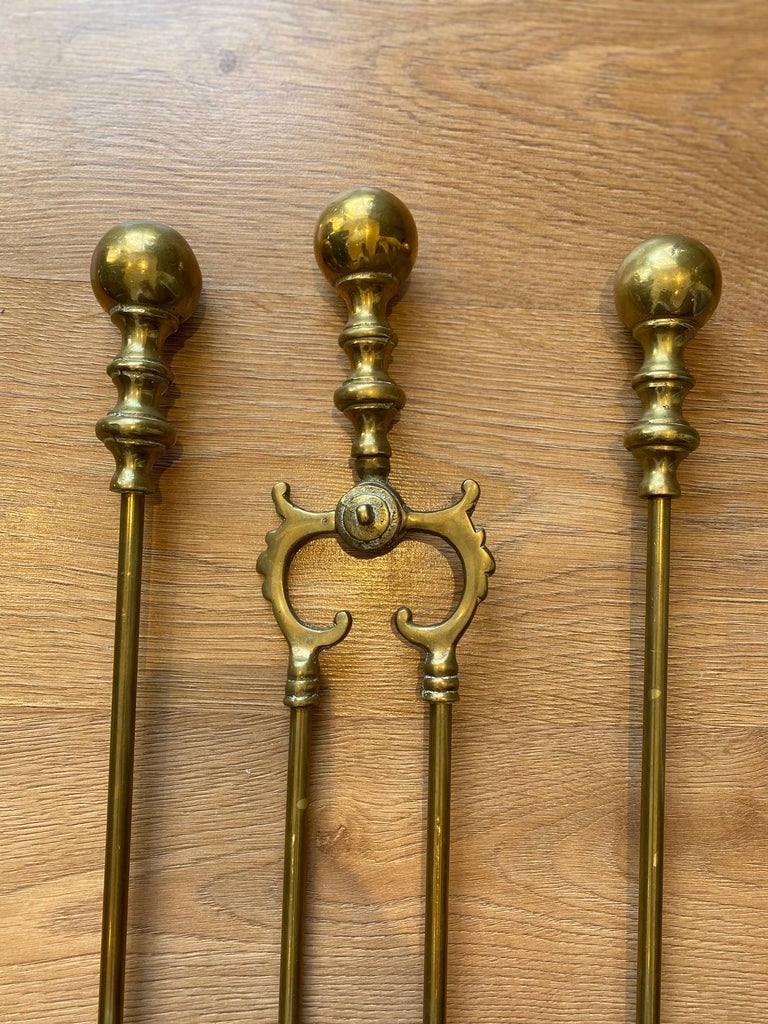 Victorian Gothic Brass Fire Companion Set, 19th Century For Sale at 1stDibs