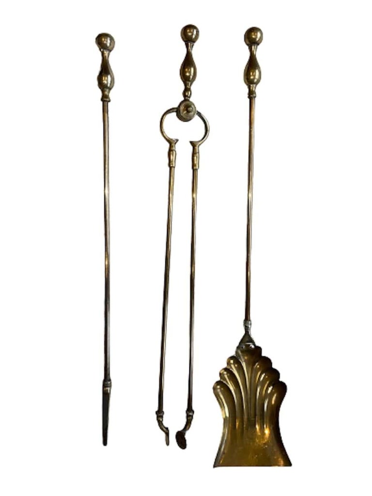 Victorian Gothic Brass Fire Companion Set, 19th Century For Sale at 1stDibs