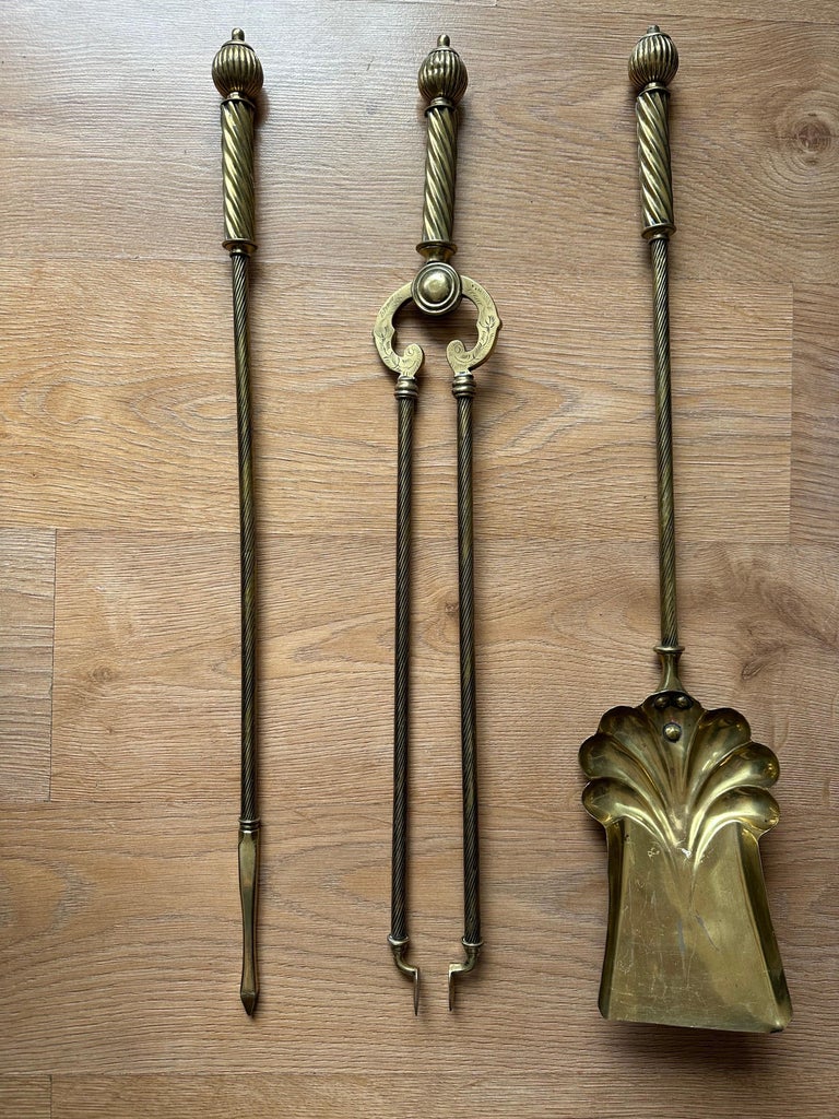 Victorian Gothic Brass Fire Companion Set, 19th Century For Sale at 1stDibs