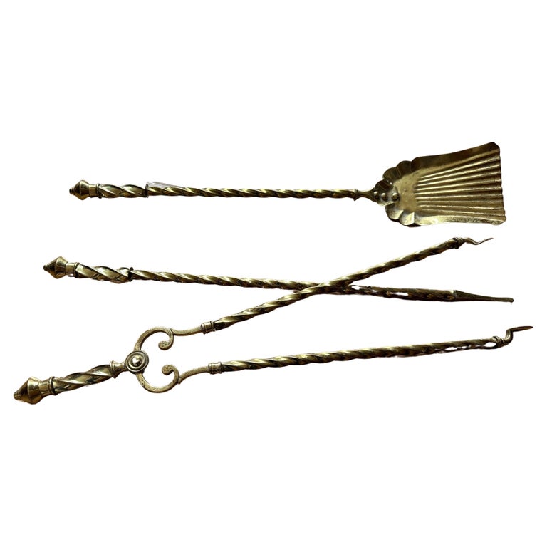 Victorian Gothic Brass Fire Companion Set, 19th Century For Sale at 1stDibs