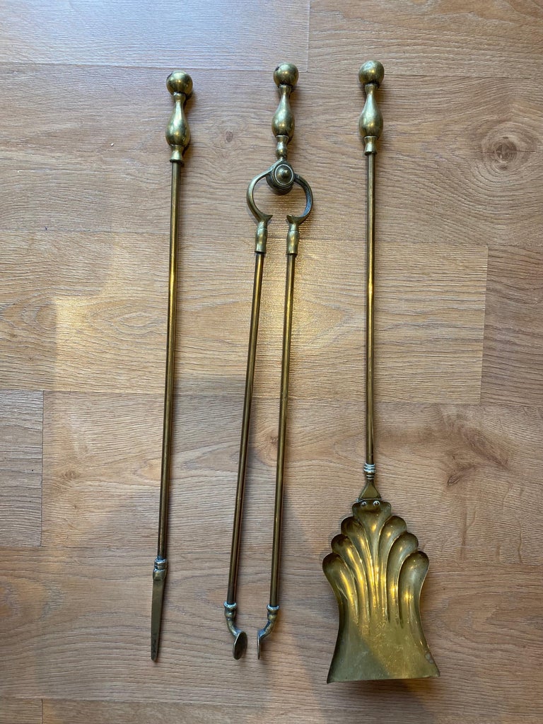 Victorian Gothic Brass Fire Companion Set, 19th Century For Sale at 1stDibs