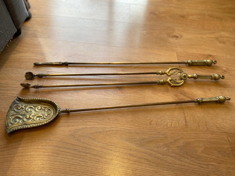 Victorian Gothic Brass Fire Companion Set, 19th Century For Sale at 1stDibs