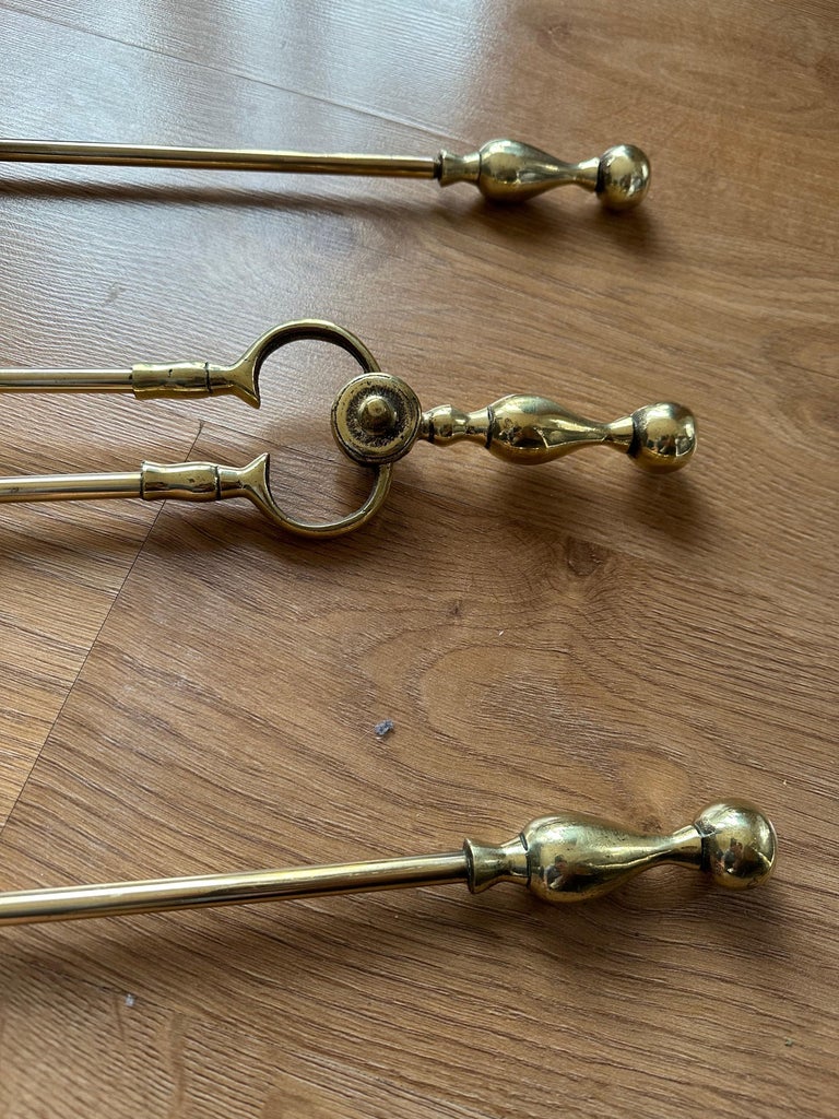 19th Century, Victorian Gothic Brass Fire Companion Set For Sale at 1stDibs