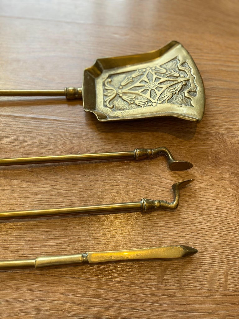 Victorian Gothic Brass Fire Companion Set, 19th Century For Sale at 1stDibs