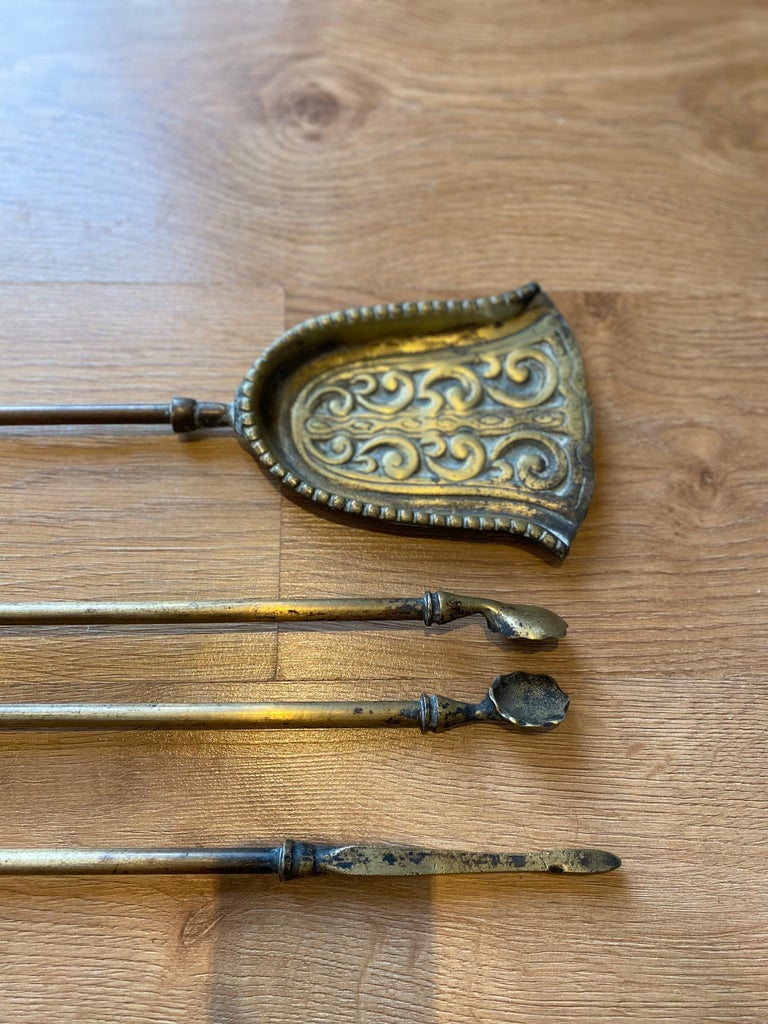 Victorian Gothic Brass Fire Companion Set, 19th Century For Sale at 1stDibs