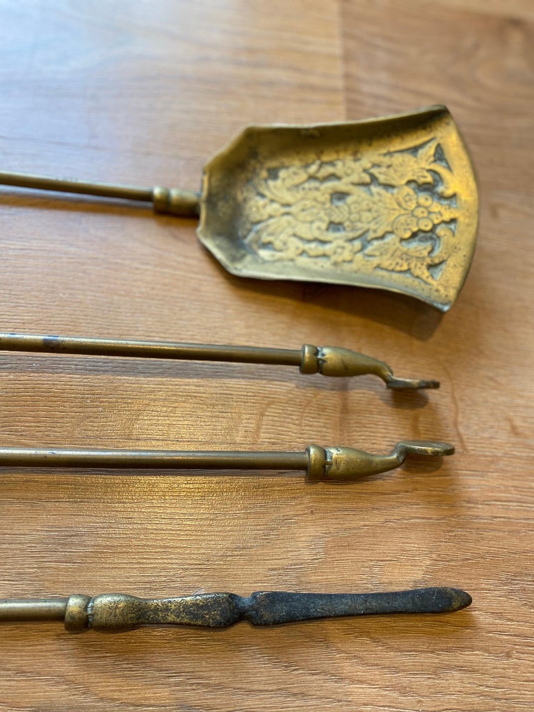 Victorian Gothic Brass Fire Companion Set, 19th Century For Sale at 1stDibs