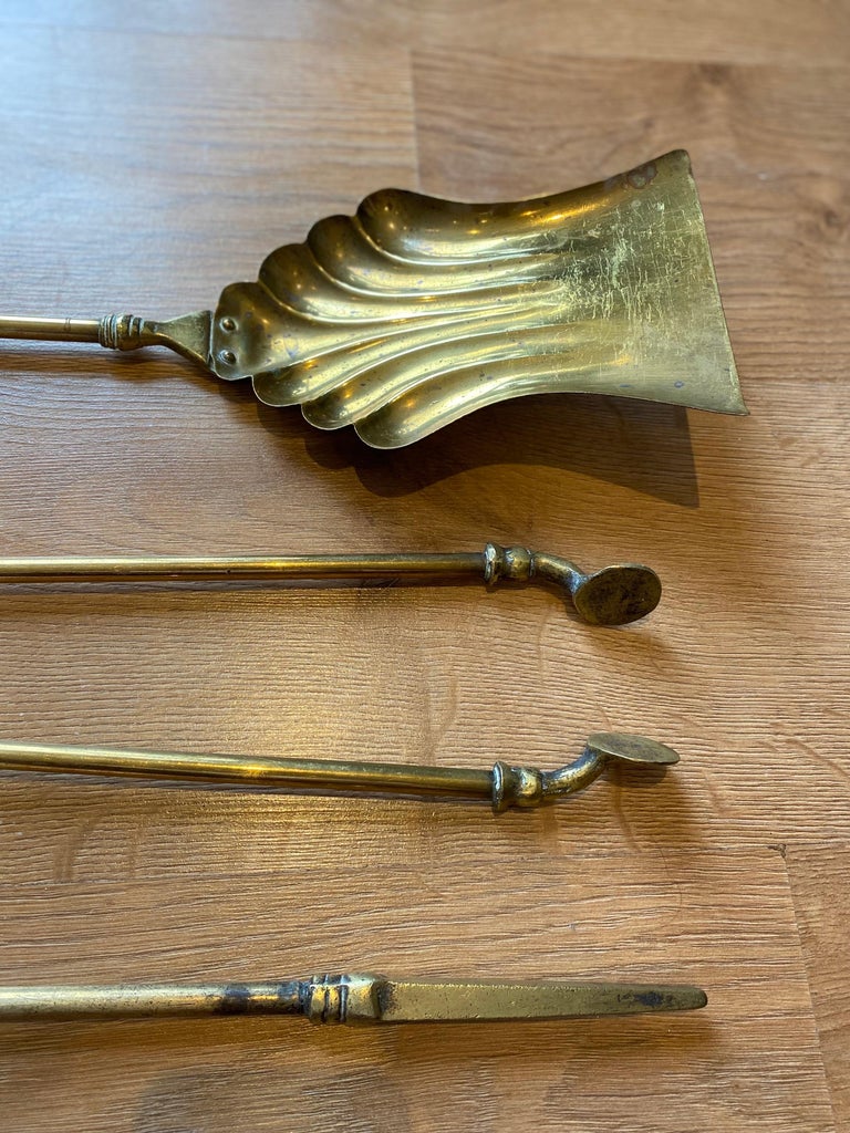 Victorian Gothic Brass Fire Companion Set, 19th Century For Sale at 1stDibs