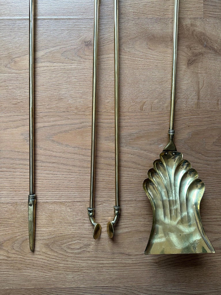19th Century, Victorian Gothic Brass Fire Companion Set For Sale at 1stDibs