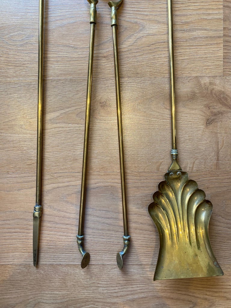 Victorian Gothic Brass Fire Companion Set, 19th Century For Sale at 1stDibs