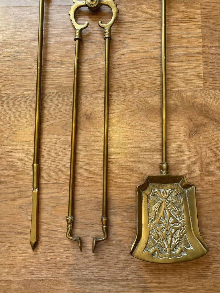 Victorian Gothic Brass Fire Companion Set, 19th Century For Sale at 1stDibs