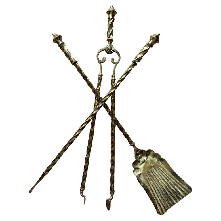 Victorian Gothic Brass Fire Companion Set, 19th Century For Sale at 1stDibs