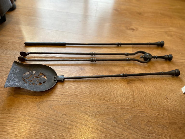 Victorian Gothic Iron Fire Companion Set, 19th Century For Sale at 1stDibs