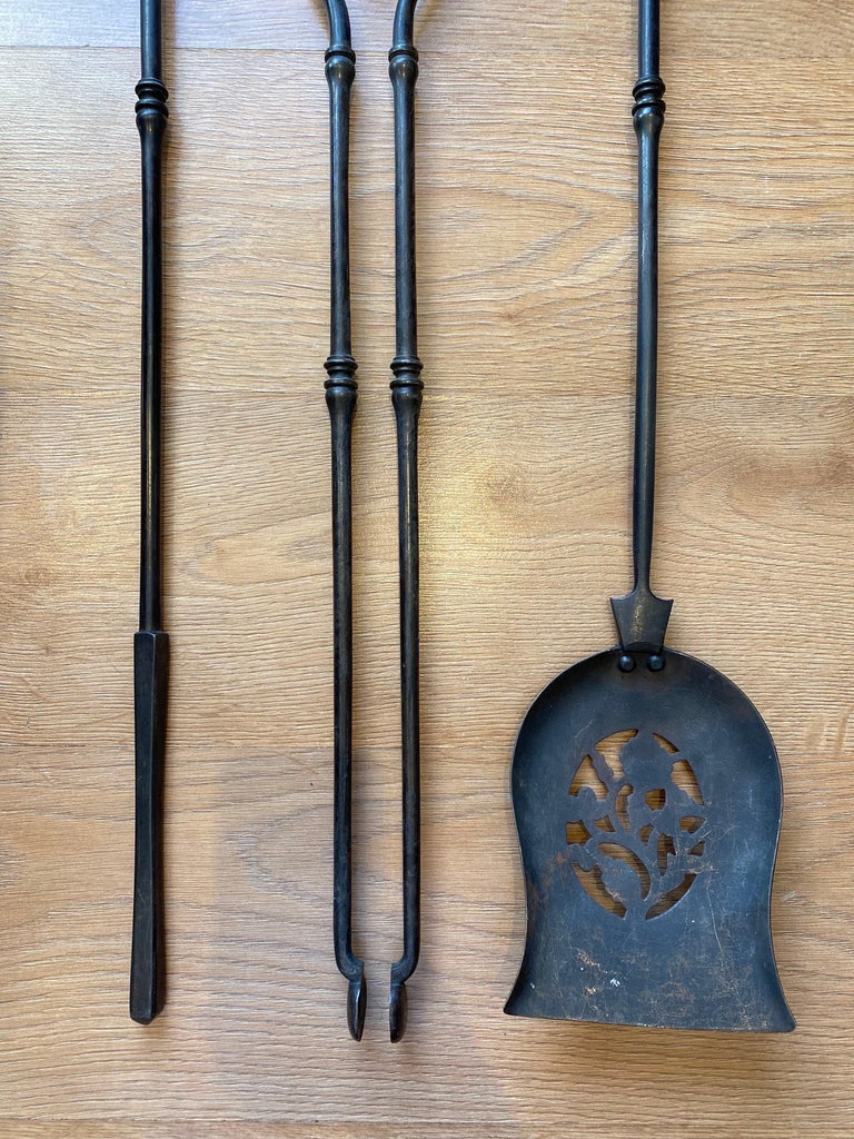 Victorian Gothic Iron Fire Companion Set, 19th Century For Sale at 1stDibs