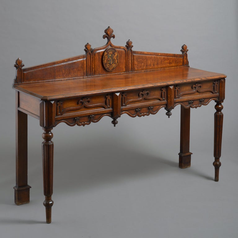 Victorian Gothic Oak Hall Table and Chairs For Sale at 1stDibs